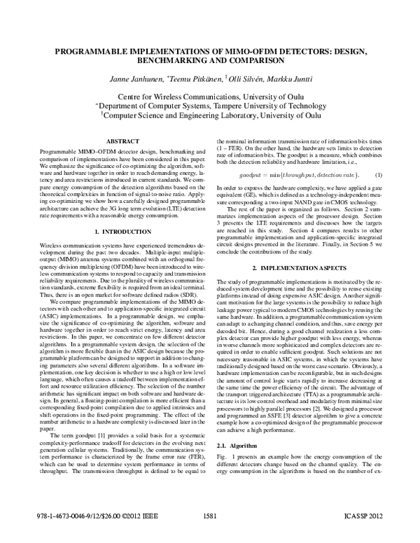 Pdf Programmable Implementations Of Mimo Ofdm Detectors Design Benchmarking And Comparison