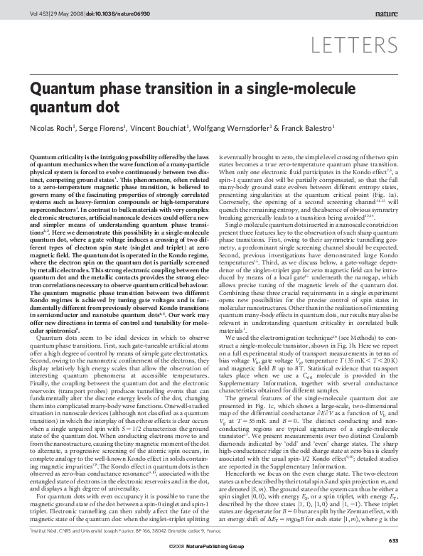 (PDF) Quantum phase transition in a single-molecule quantum dot | Vincent Bouchiat - Academia.edu