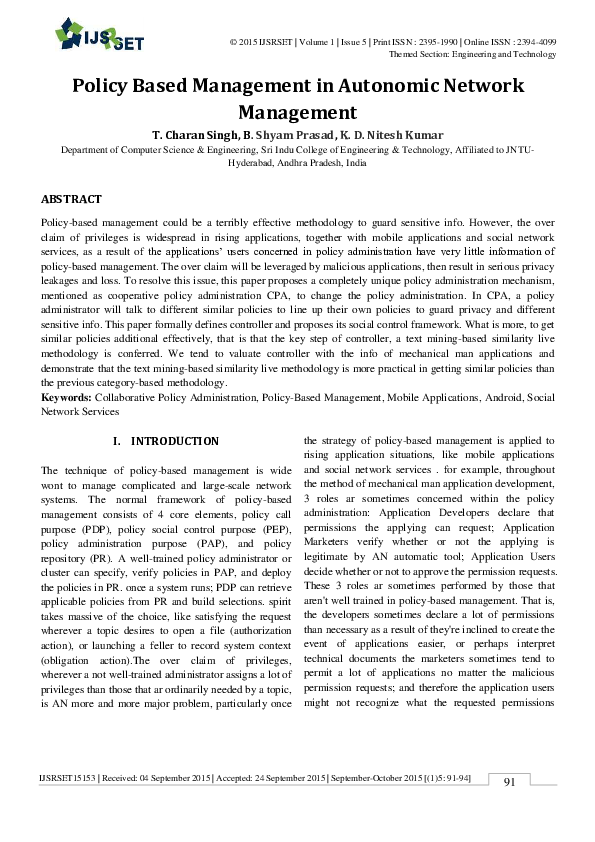 (PDF) Policy Based Management in Autonomic Network Management