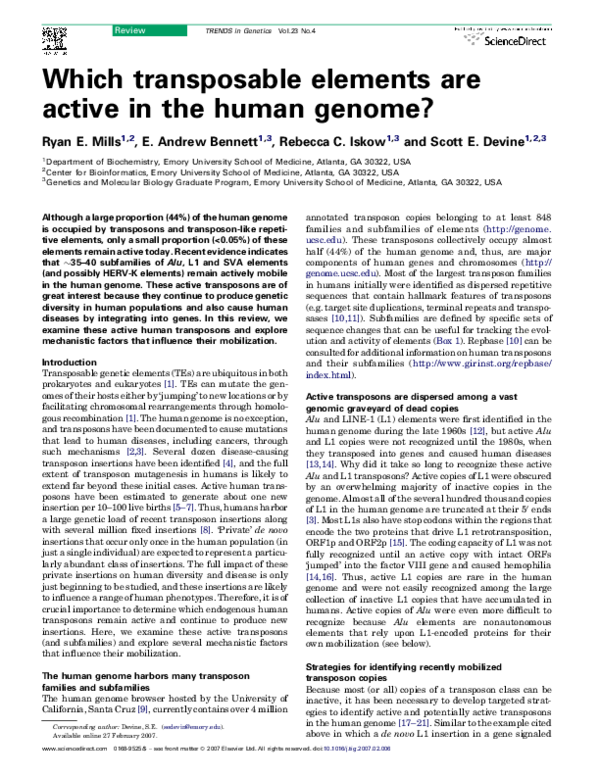 (PDF) Which transposable elements are active in the human genome?