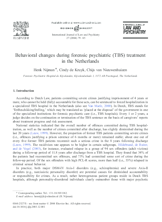 (PDF) Behavioral changes during forensic psychiatric (TBS) treatment in ...