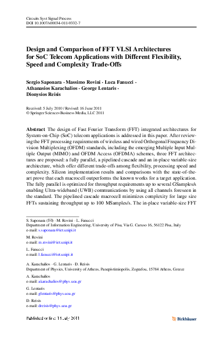 Pdf Design And Comparison Of Fft Vlsi Architectures For Soc Telecom Applications With