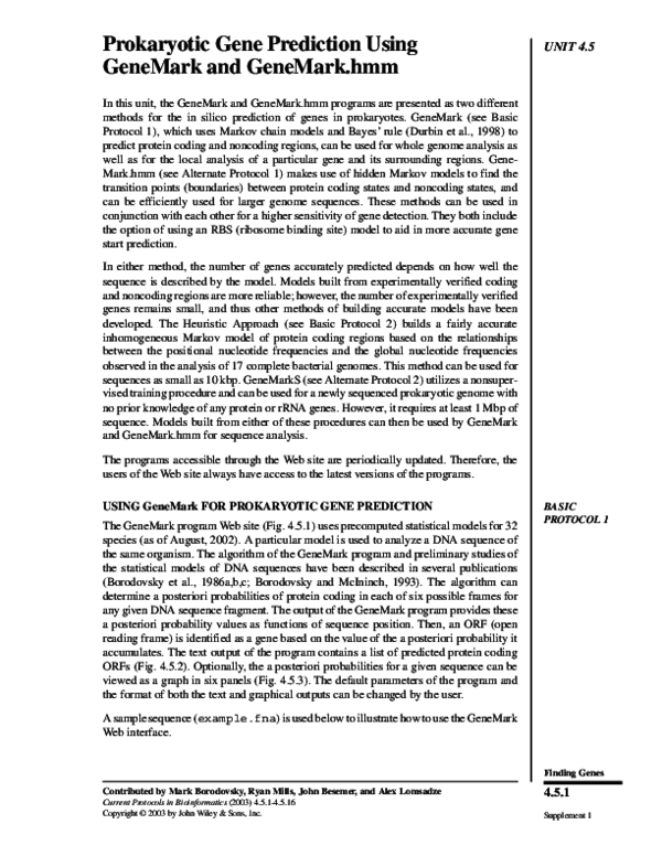 (PDF) Prokaryotic gene prediction using GeneMark and GeneMark. hmm