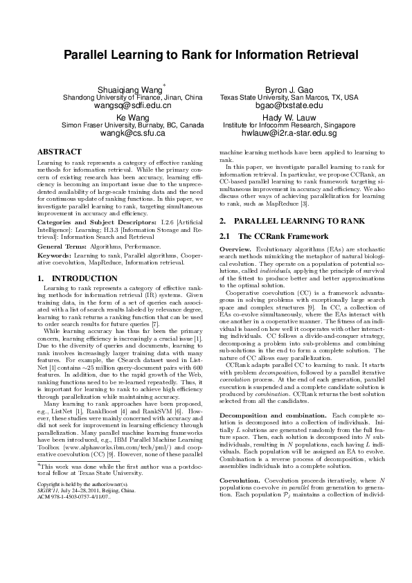 (PDF) Parallel learning to rank for information retrieval