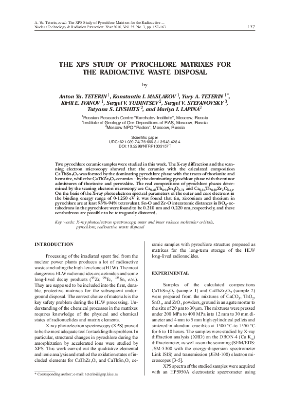 (PDF) The XPS study of pyrochlore matrixes for the radioactive waste ...