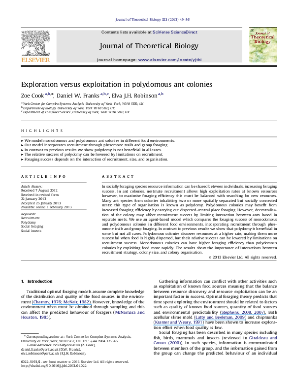 Pdf Exploration Versus Exploitation In Polydomous Ant Colonies