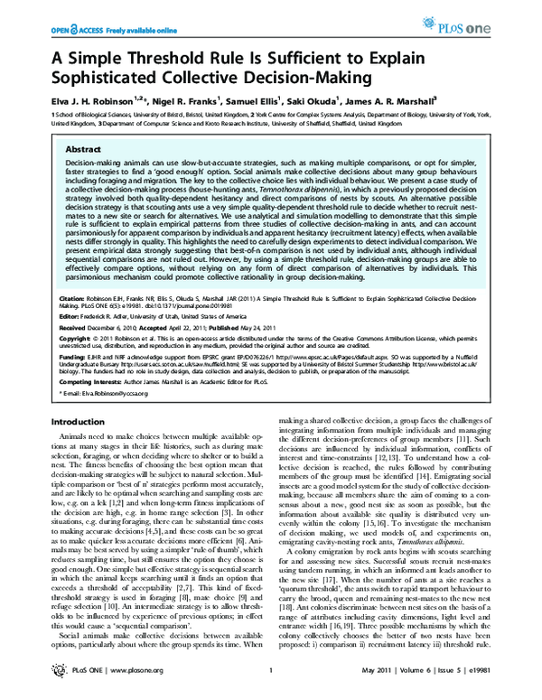 (PDF) A Simple Threshold Rule Is Sufficient to Explain Sophisticated ...