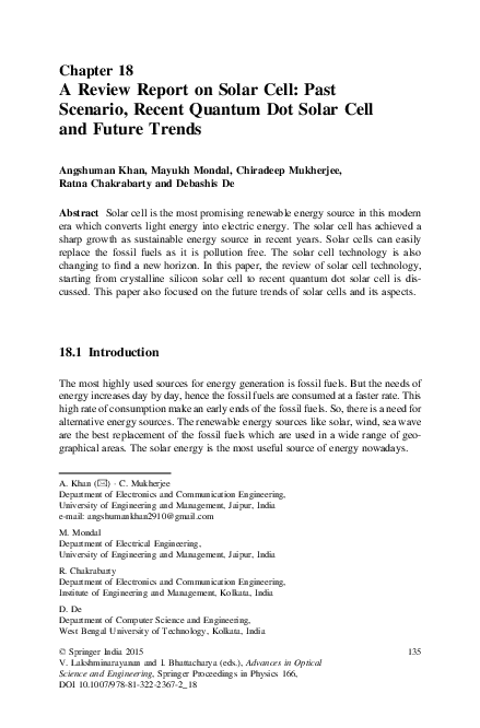 (PDF) A Review Report on Solar Cell: Past Scenario, Recent Quantum Dot ...