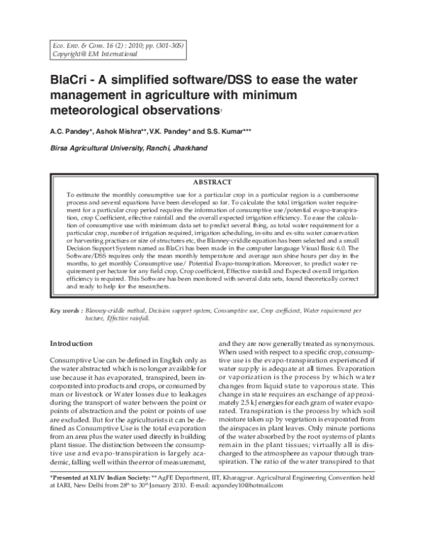(PDF) BlaCri -A simplified software/DSS to ease the water management in ...