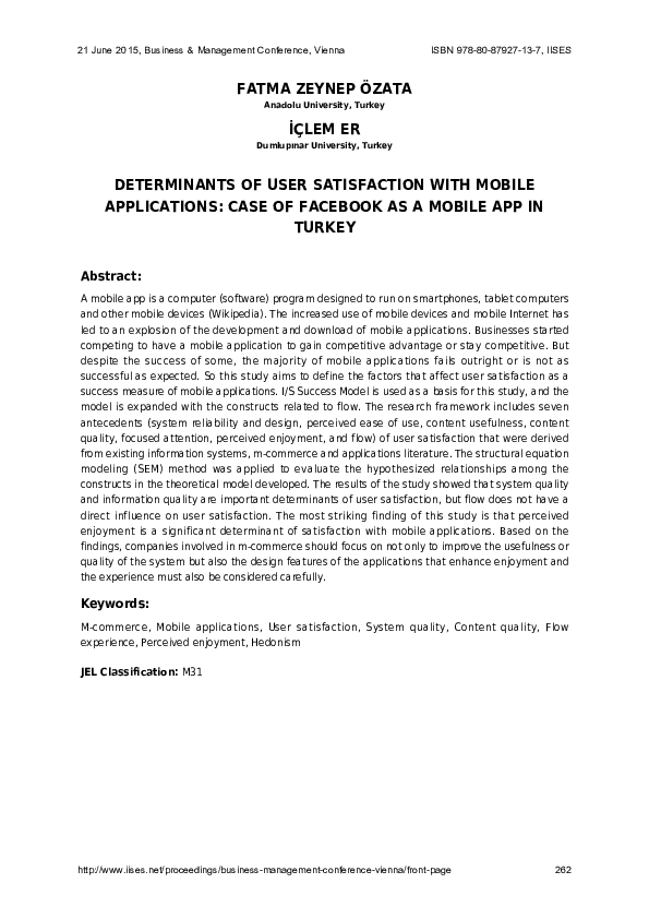 (PDF) Determinants of user satisfaction with mobile applications: Case of Facebook as a mobile App.