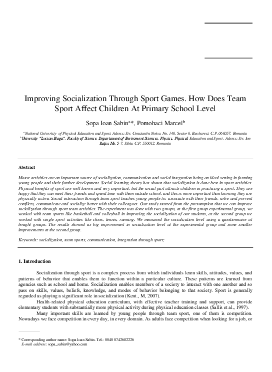 (PDF) Improving Socialization Through Sport Games. How Does Team Sport ...