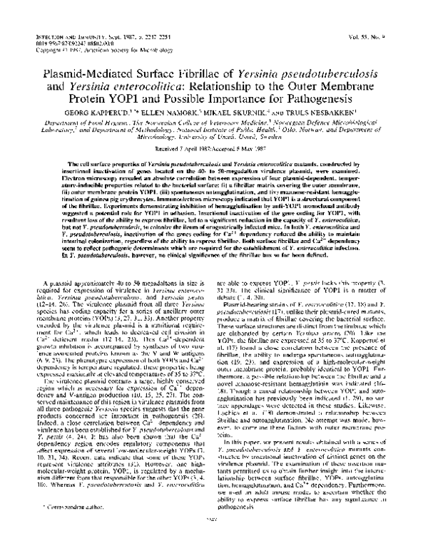 (PDF) Plasmid-mediated surface fibrillae of Yersinia pseudotu ...