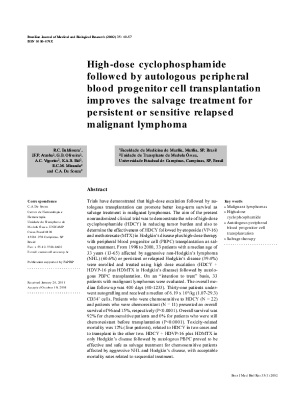 (PDF) High-dose cyclophosphamide followed by autologous peripheral ...