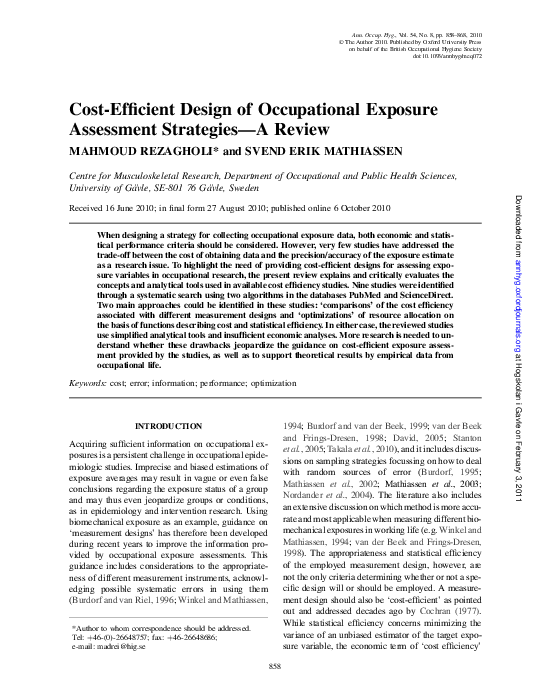 (PDF) Cost-Efficient Design of Occupational Exposure Assessment ...