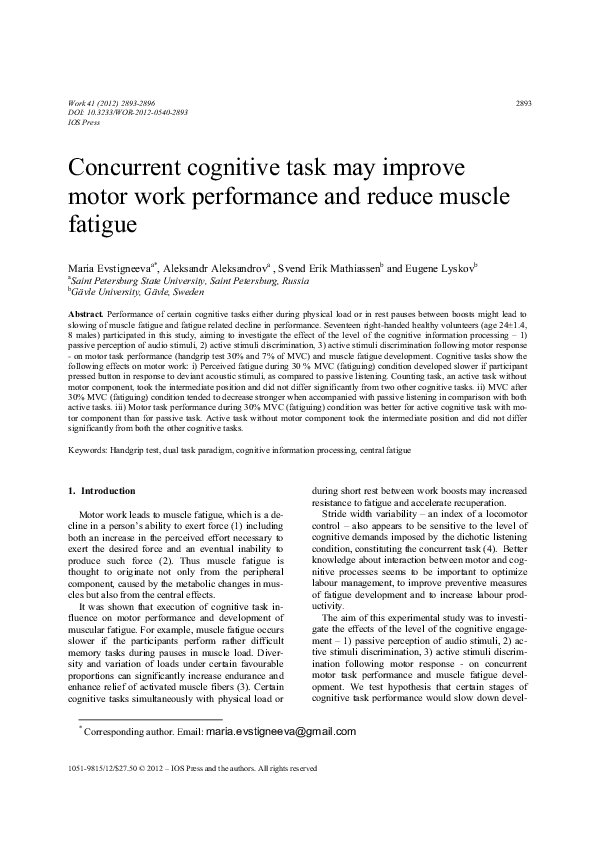(PDF) Interaction between cognitive task and muscle work: Concurrent cognitive task may improve ...