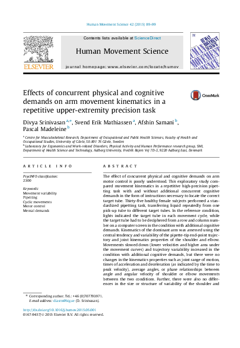 (PDF) Effects of concurrent physical and cognitive demands on arm movement kinematics in a ...