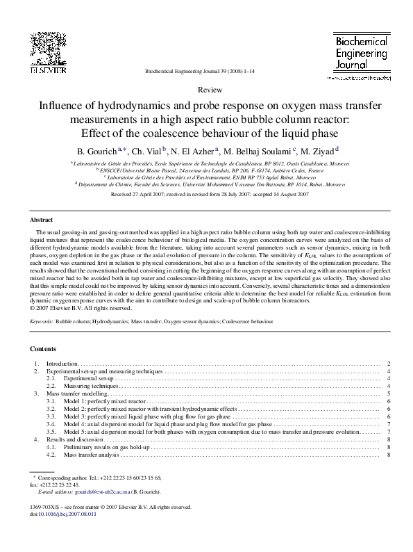 (PDF) Influence of hydrodynamics and probe response on oxygen mass transfer measurements in a ...