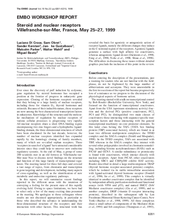 (PDF) Steroid and nuclear receptors Villefranche-sur-Mer, France, May ...