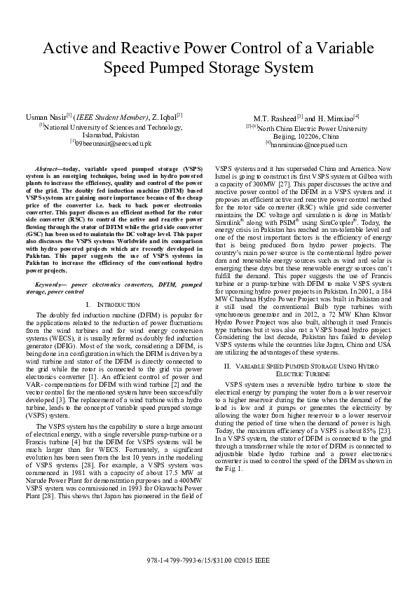 Pdf Active And Reactive Power Control Of A Variable Speed Pumped