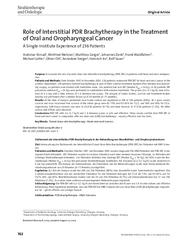 (PDF) Role of Interstitial PDR Brachytherapy in the Treatment of Oral ...