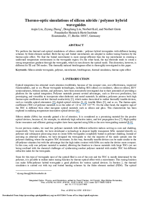 (PDF) Thermo-optic simulations of silicon nitride / polymer hybrid waveguides