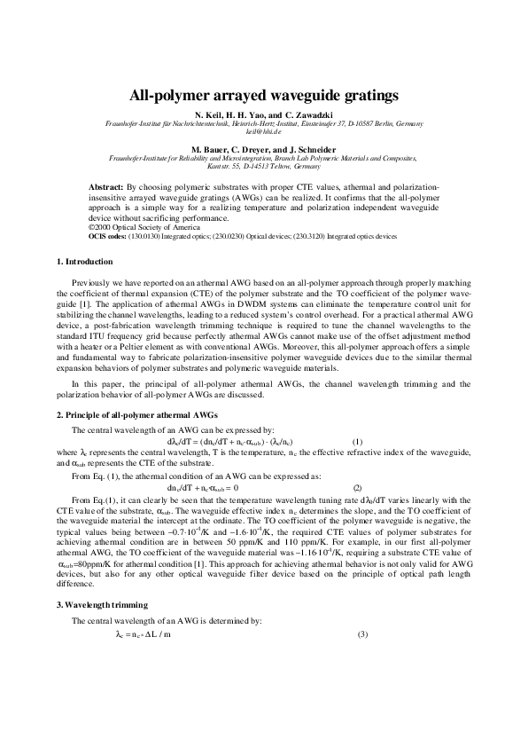 (PDF) Athermal all-polymer arrayed-waveguide grating multiplexer