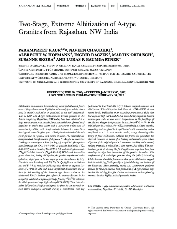 (PDF) Two-Stage, Extreme Albitization of A-type Granites from Rajasthan ...