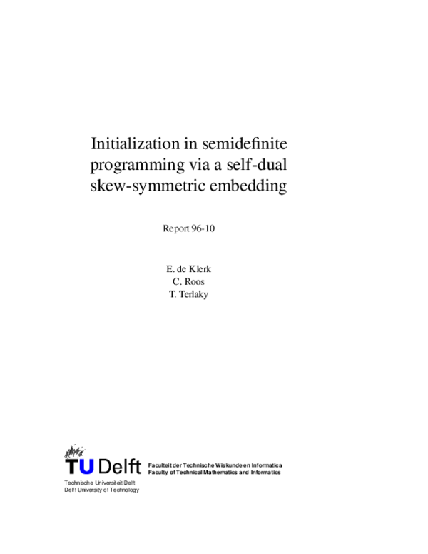 Pdf Initialization In Semidefinite Programming Via A Self Dual Skew Symmetric Embedding C