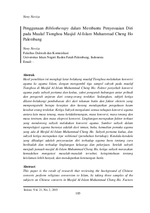 (PDF) Penggunaan Bibliotherapy dalam Membantu Penyesuaian Diri pada ...