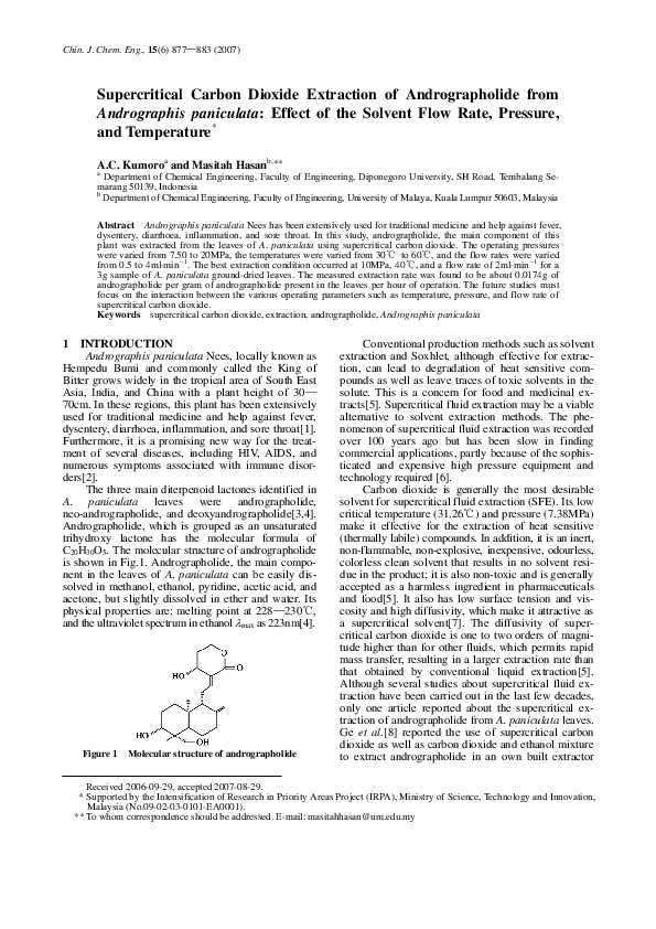 Pdf Supercritical Carbon Dioxide Extraction Of Andrographolide From