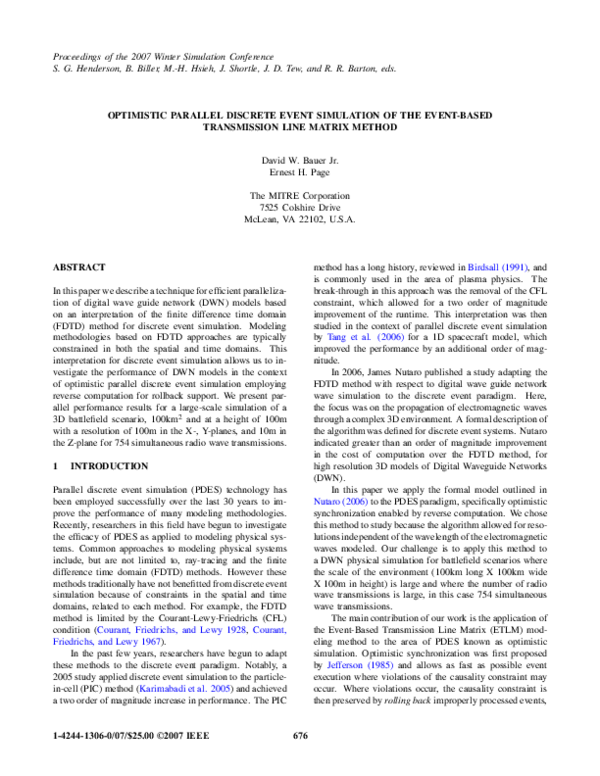 (PDF) Optimistic parallel discrete event simulation of the event-based transmission line matrix ...