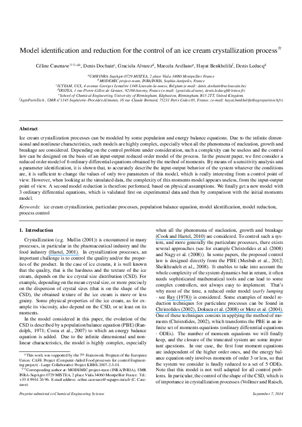 (PDF) Model identification and reduction for the control of an ice ...