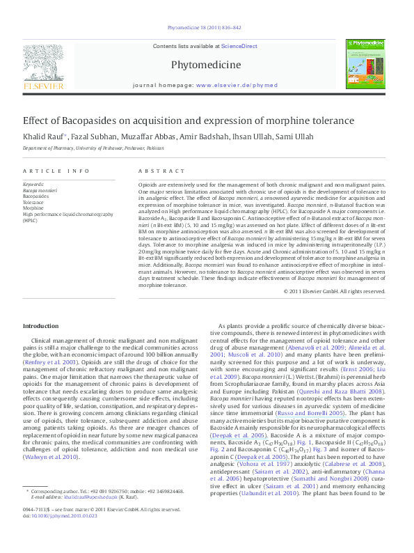 (PDF) Effect of Bacopasides on acquisition and expression of morphine ...