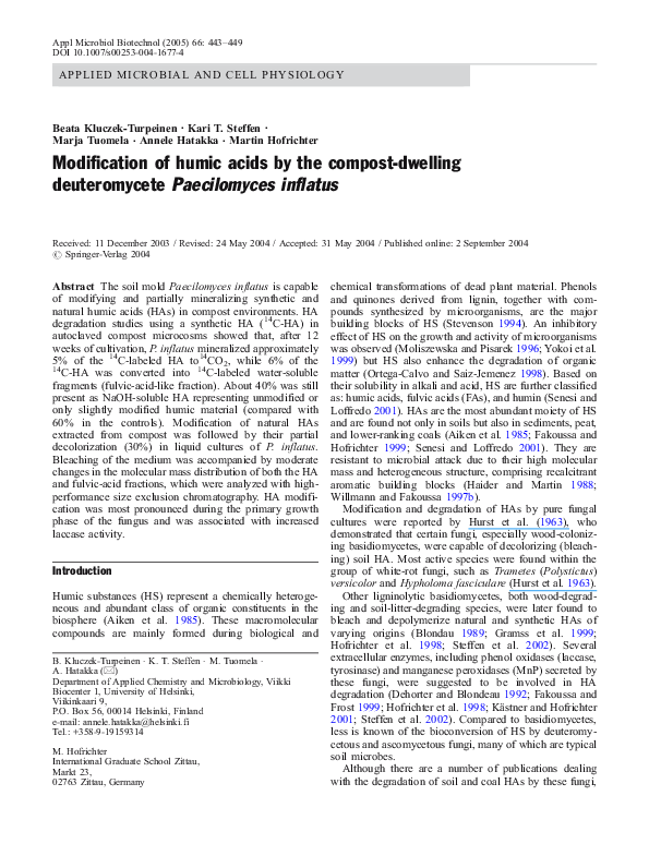 (PDF) Modification of humic acids by the compost-dwelling deuteromycete ...