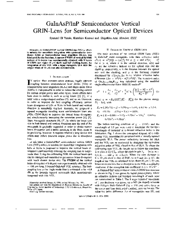 (PDF) GaInAsP/InP semiconductor vertical GRIN-lens for semiconductor optical devices