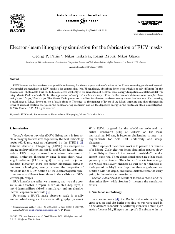 (PDF) Electron-beam lithography simulation for the fabrication of EUV masks