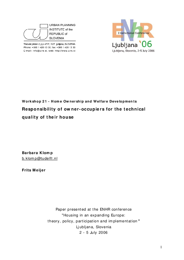 (PDF) Responsibility of owner-occupiers for the technical quality of ...
