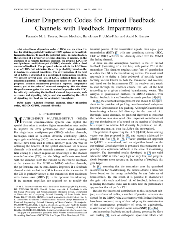 (PDF) Linear Dispersion Codes for Limited Feedback Channels with ...