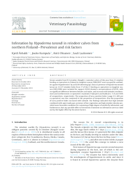 (PDF) Infestation by Hypoderma tarandi in reindeer calves from northern ...