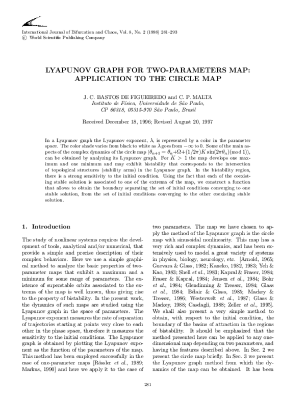 Pdf Lyapunov Graph For Two Parameters Map Application To The Circle Map