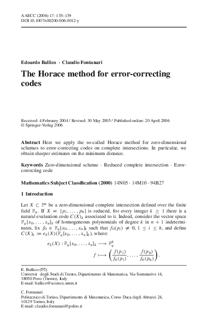 (PDF) The Horace Method for Error-Correcting Codes