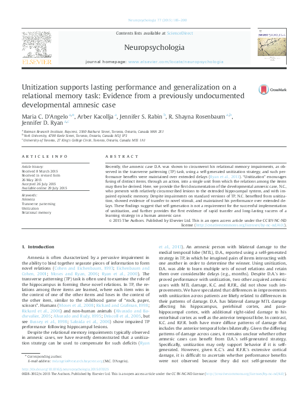 (PDF) Unitization Enhances Memory in Amnesic Case N.C.