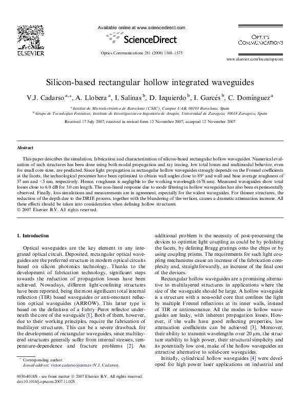 (PDF) Silicon-based rectangular hollow integrated waveguides