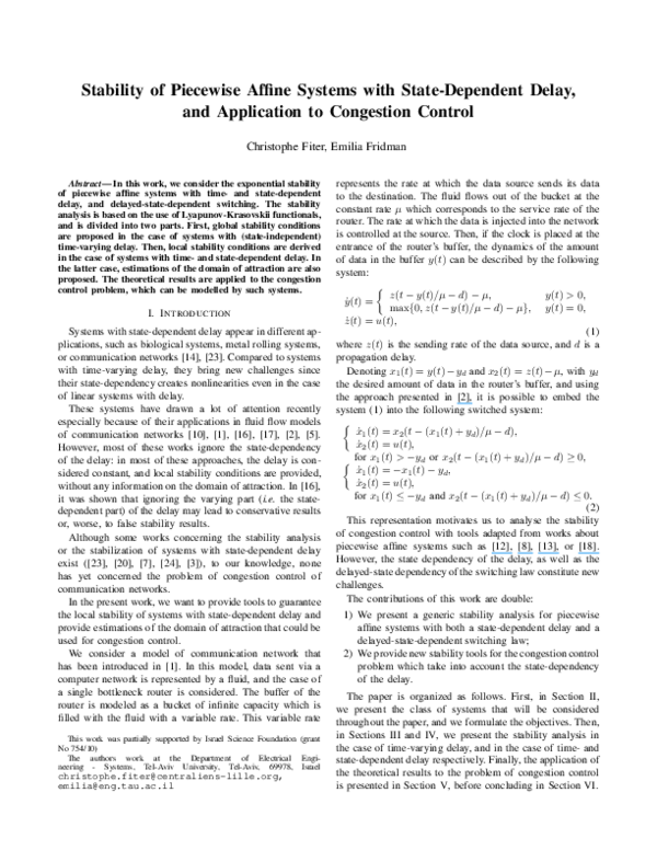 (PDF) Stability of piecewise affine systems with state-dependent delay, and application to ...