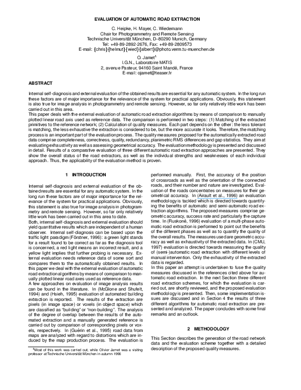 Pdf Evaluation Of Automatic Road Extraction