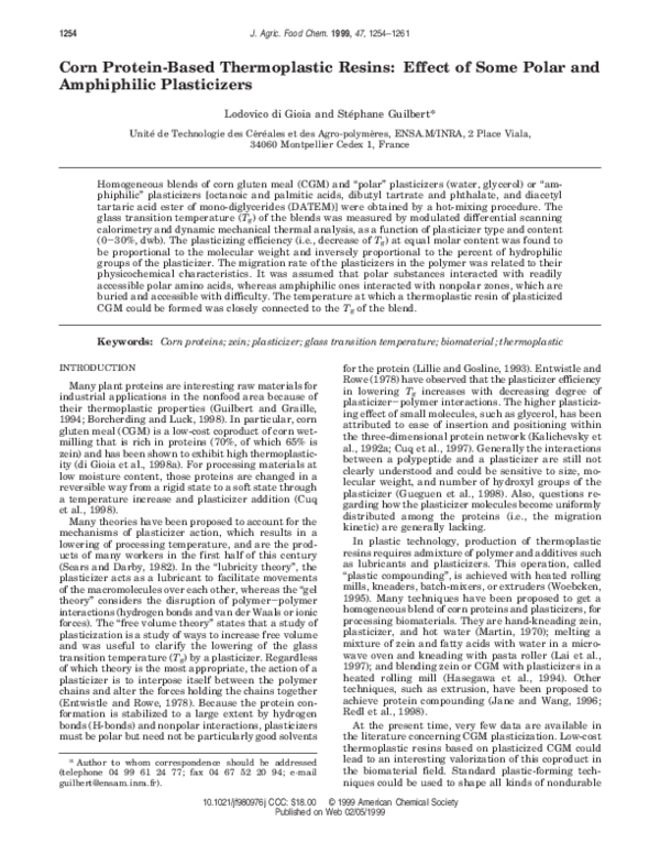 (PDF) Corn Protein-Based Thermoplastic Resins: Effect of Some Polar and ...