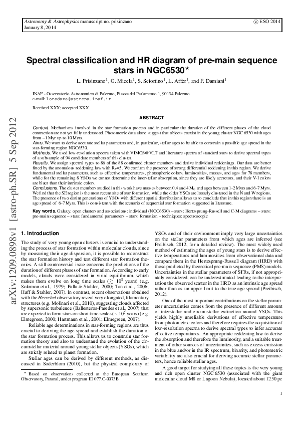 (PDF) Spectral classification and HR diagram of pre-main sequence stars ...