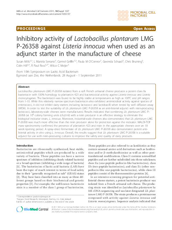 (PDF) Inhibitory activity of Lactobacillus plantarum LMG P-26358 against Listeria innocua when ...