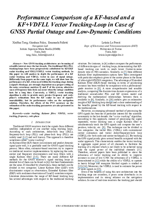 (PDF) Performance Comparison of a KF-based and a KF+VDFLL Vector Tracking-Loop in Case of GNSS ...