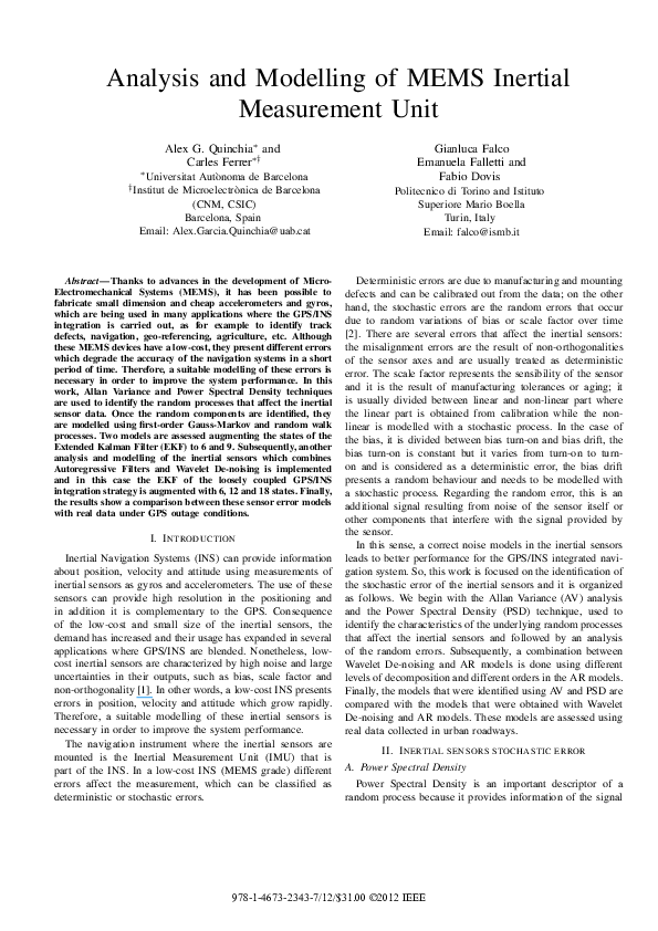 (PDF) Analysis and modelling of MEMS inertial measurement unit